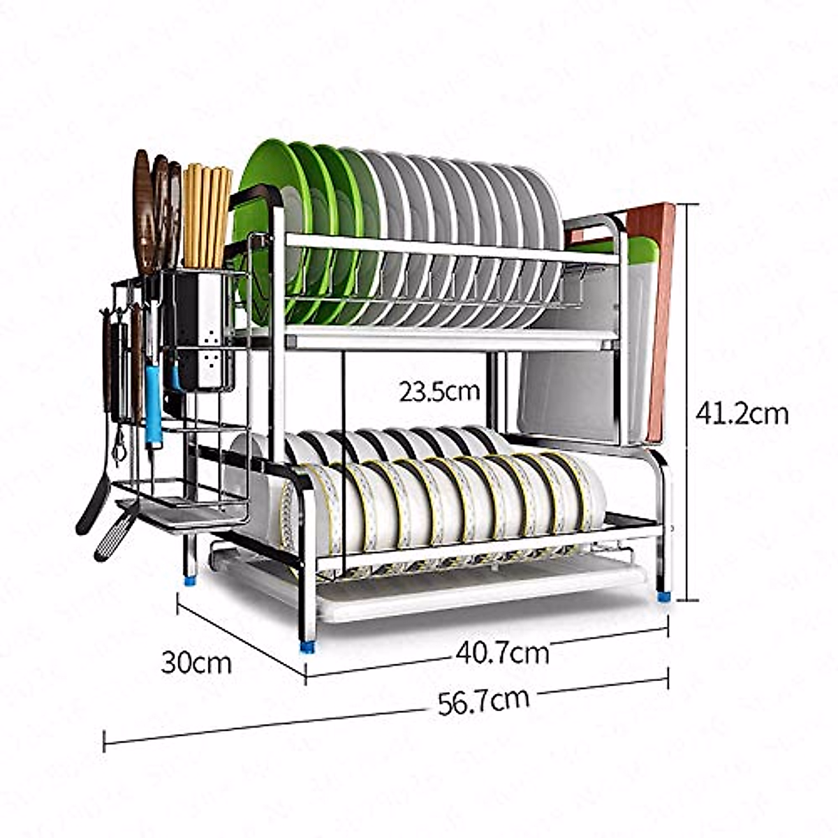 ZJYWMM 304 Stainless Steel Kitchen Dish Drain Rack, Dry Tableware Cupboard Double-Layer Storage Box, with Draining Tray, Storage Knife Cutting Board Holder