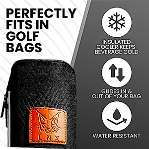 LNX Golf Cooler Sleeve by Checkpoint 30 | Keep Cans Cold up to 6 Hours | Insulated, Convenient, and Stylish | for Golf, Camping, and Outdoor Activities | Stores up to 6 Cans | Jet Black
