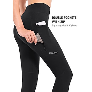 BALEAF Women's Fleece Lined Leggings Water Resistant Winter Clothes Running Tights Cold Weather Hiking Pants Zip Pockets Black L