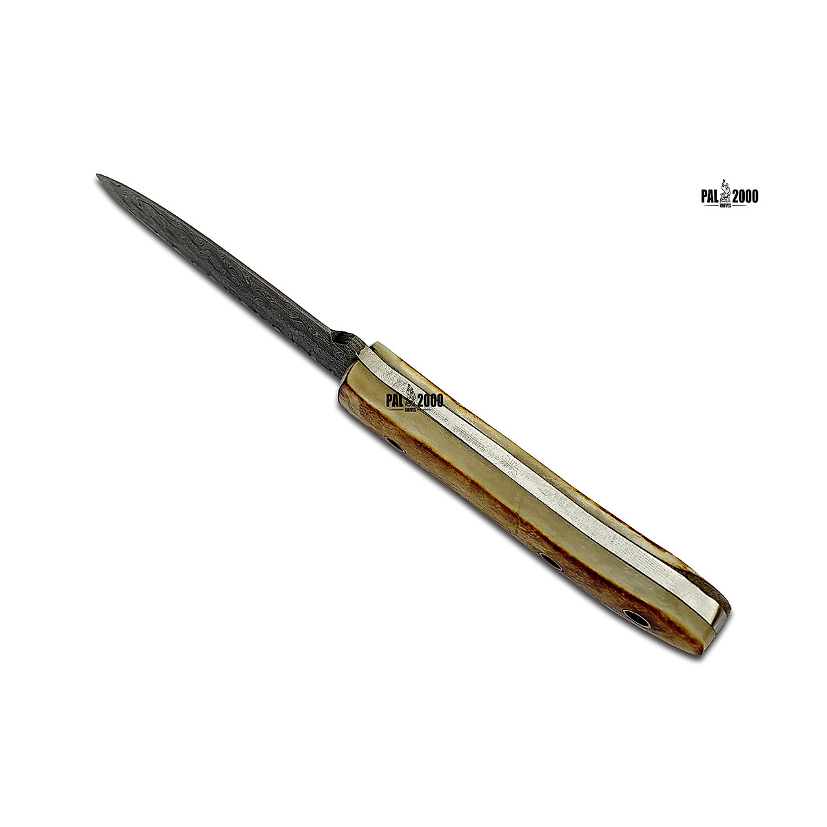 PAL 2000 KNIVES DAM-6003 Handmade Damascus Steel Knife Stained Camel Bone with Genuine Leather Sheath