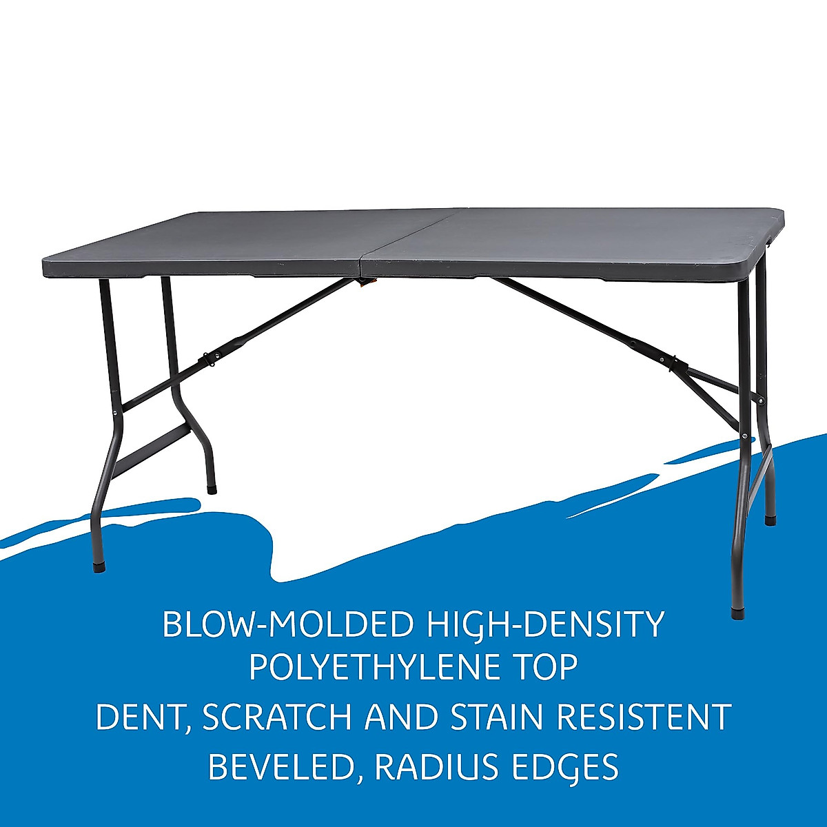 Iceberg IndestrucTable Too Bi-Fold Folding Table, Indoor/Outdoor, Commercial Grade, Charcoal, 60” W x 30” D x 29” H