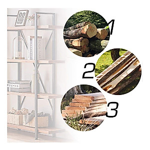 HSH 4 Tier Natural Real Wood Bookshelf, 4 Shelf Rustic Solid Wooden and Metal Bookcase, Farmhouse Open Vintage Industrial Etagere Book Shelf for Office Living Room Bedroom Storage, Distressed Brown