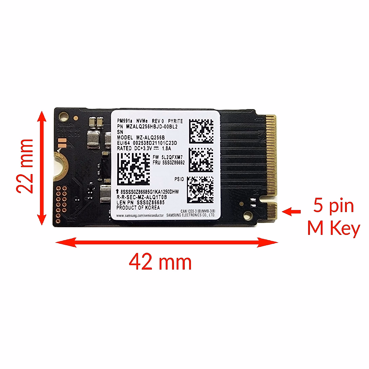 OEM Samsung MZALQ256B 256GB M.2 PCIe NVME Solid State Drive SSD MZALQ256HBJD 42mm 2242 Form Factor M Key