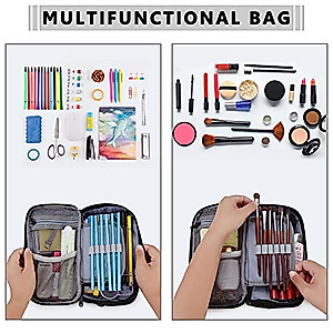 Pencil Case, VX VONXURY Large Pencil Pouch with 2 Zipper Compartments Stationery Organizer Cosmetic Makeup Bag for School,Office Black 