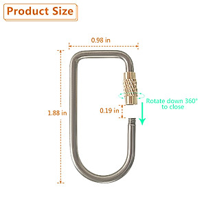 BAMI-LEE House 2 Pcs Titanium Locking Carabiner Titanium Alloy U-shaped Key Chains Rings Buckles for Indoor Outdoor Use