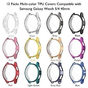 [12 Pack] Compatible with Samsung Galaxy Watch 5/4 40mm Screen Protector, YUVIKE Full Protection Soft TPU Case Cover, Anti Scratch Protective Shell Bumper Case Cover for Women Man 40mm