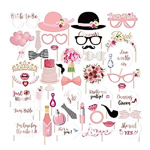 Kristin Paradise 44Ct Wedding Bridal Shower Photo Booth Props with Stick, Engagement Decorations, Party Supplies for Bachelorette, Bride Parties and Engaged, Pink Favors, She Said Yes Selfie Props