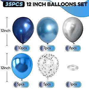 Blue Silver Balloons Set, 12 Inch Blue and Silver Balloons Dark Blue Party Balloons Metallic Blue Silver Latex Balloons Baby Blue Confetti Balloon for Birthday Graduations Baby Shower