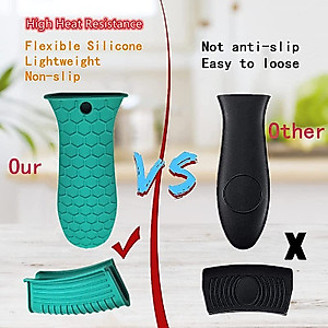 Silicone Hot Handle Holder,6PCS Pan Handle Sleeve Pot Holders Cover Green, Non Slip Rubber Pot Holders for Kitchen Heat Resistant, Handles Grip Covers for Cast Iron Skillets Frying Pans Casserole