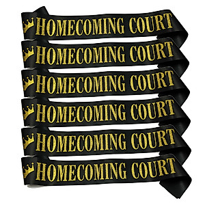 Homecoming Court Sash Black, 6 Pack Black Satin with Gold Glitter Letter Sashes for Pageants Homecoming Party School Dance Graduation Party Favors Decorations Accessories,Black