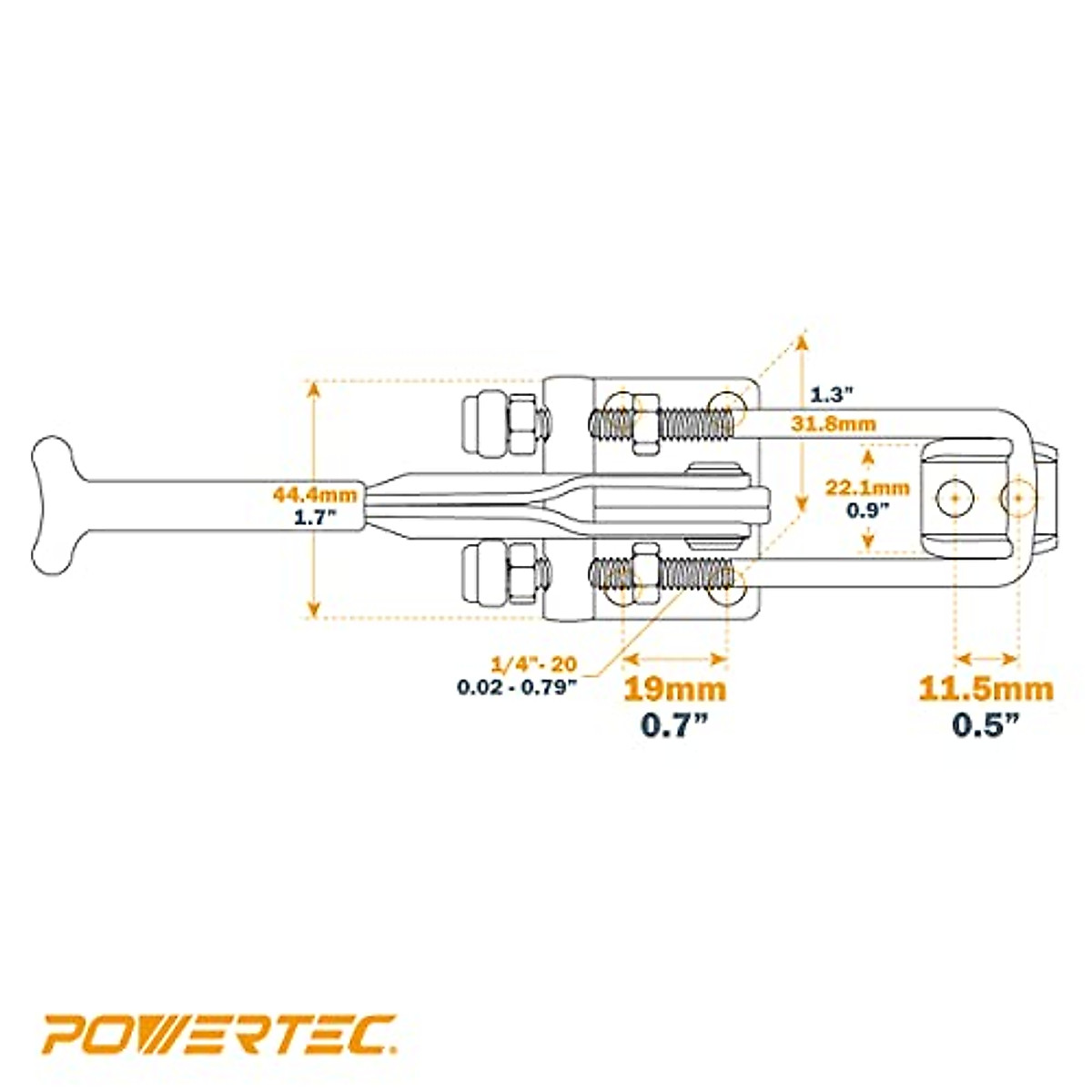 POWERTEC 2PK Toggle Clamp, 700 lbs Holding Capacity, 431 Adjustable U Bolt Latch w/Antislip Hand Grip for Woodworking Jigs & Fixtures, Smoker, Tire Carrier, Tool Box, Cabinet, Truck (20307-P2)