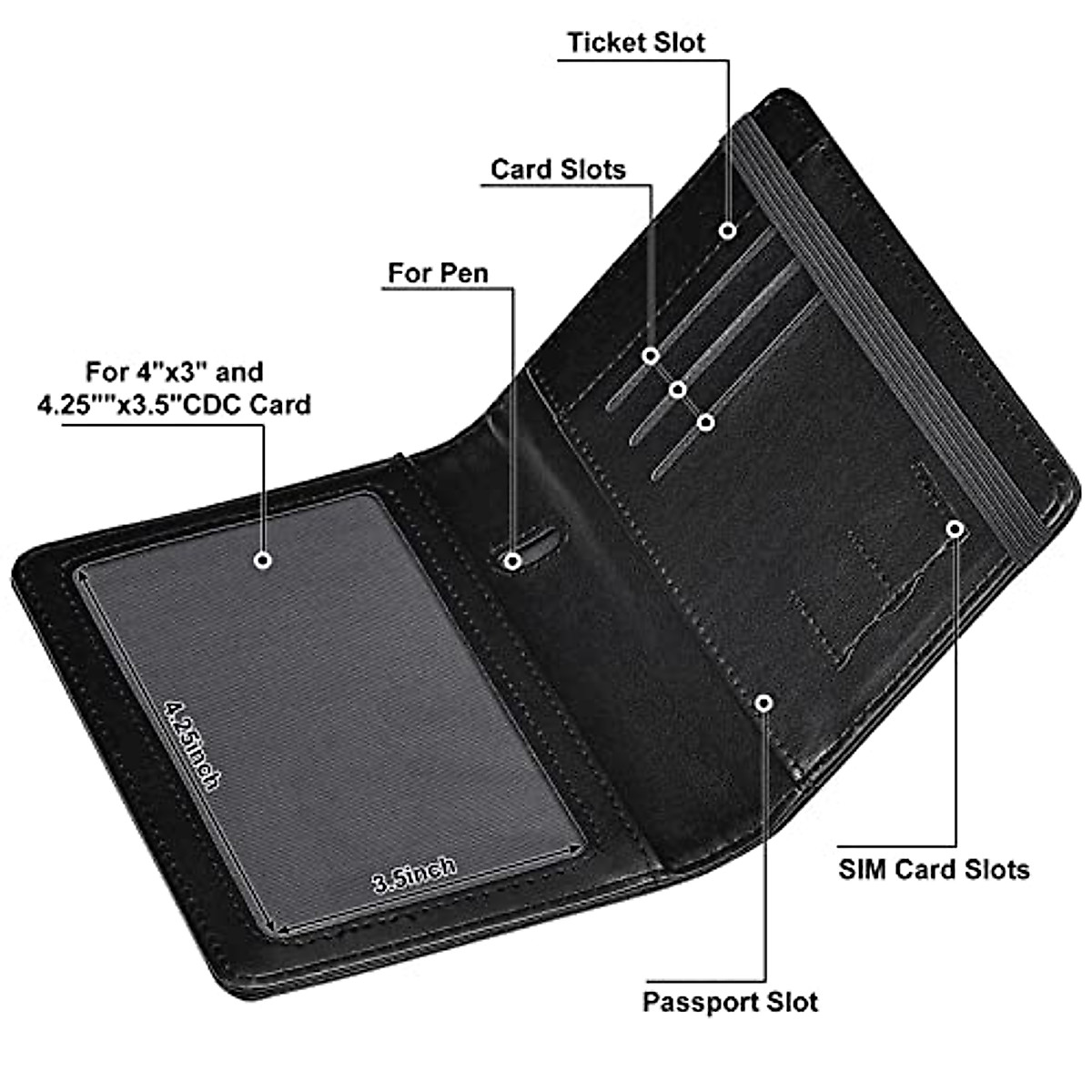HerriaT Passport and Vaccine Card Holder Combo,Cover Case with CDC Vaccination Card Slot, Leather Travel Documents Organizer Protector, with RFID Blocking, for Women and Men