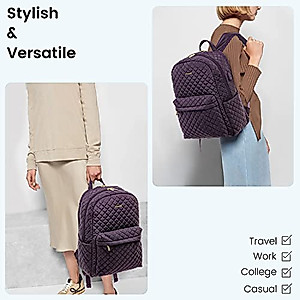 LOVEVOOK Travel Laptop Backpack for Women Quilted Fashion Work Backpack Purse 15.6 Inch Airline Approved Large Teacher Nurse Bag with USB Port Anti Theft Laptop Backpack for Business College,Purple