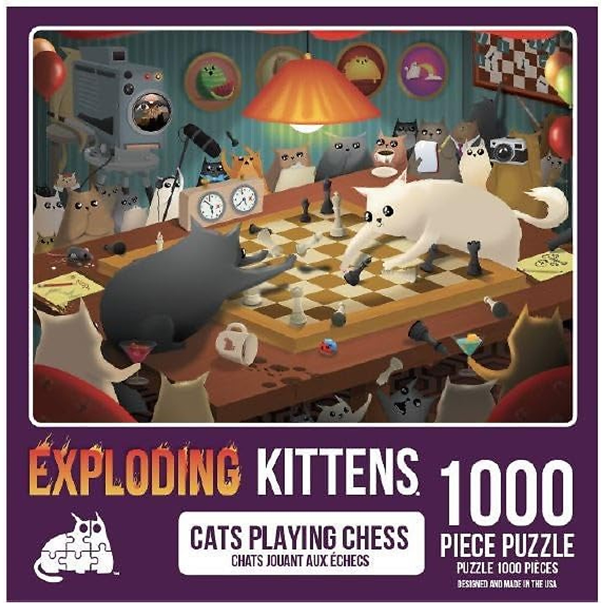 Cats Playing Chess Jigsaw Puzzle by Exploding Kittens - 1000 Pieces, Ideal for Adults, Teens, and Kids - A Funny and Artistic Cat-Themed Puzzle