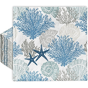 AnyDesign 100Pcs Ocean Paper Napkins Disposable Starfish Seashell Coral Luncheon Napkins 6.5 x 6.5 Inch Sea Theme Dessert Dinner Hand Napkins for Tropical Summer Wedding Bridal Shower Birthday