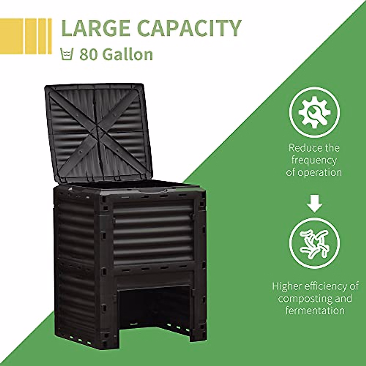 Outsunny Garden Compost Bin 80 Gallon Outdoor Large Capacity Composter Fast Create Fertile Soil Aerating Box, Easy Assembly, Yellow