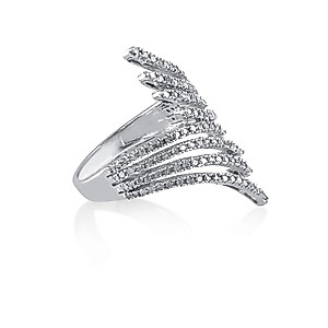 0.98 Carat Round Cut Natural White Diamond Wide Bypass Ring Sterling Silver Size 7