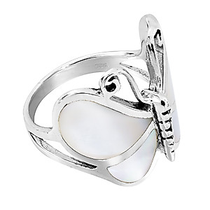 AeraVida Captivating Butterfly Motif White MOP Statement .925 Sterling Silver Ring | Statement Fashion, Promise Ring, Couple Unisex Ring | Jewelry Gift for All Occasions | Size 8
