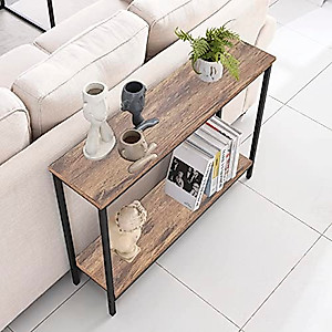 MAJARO Industrial Sofa Console Table for Living Room, Office (Rustic Brown, Double Layer)
