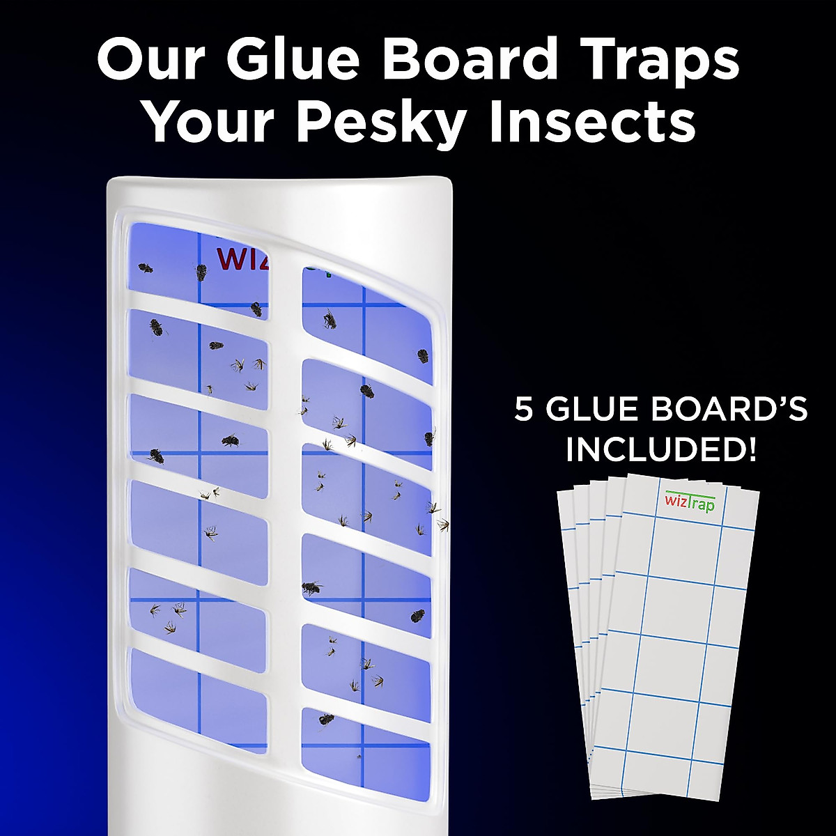 WizTrap 1 Large Plug in Fruit Fly Traps for Indoors! Flying Insect Trap with 21 UV LED Bulbs & 5 Glue Board Refills! Gnat Trap Used as a Fruit Fly Killer, Indoor Fly Trap, Mosquito Trap, Gnat Killer!
