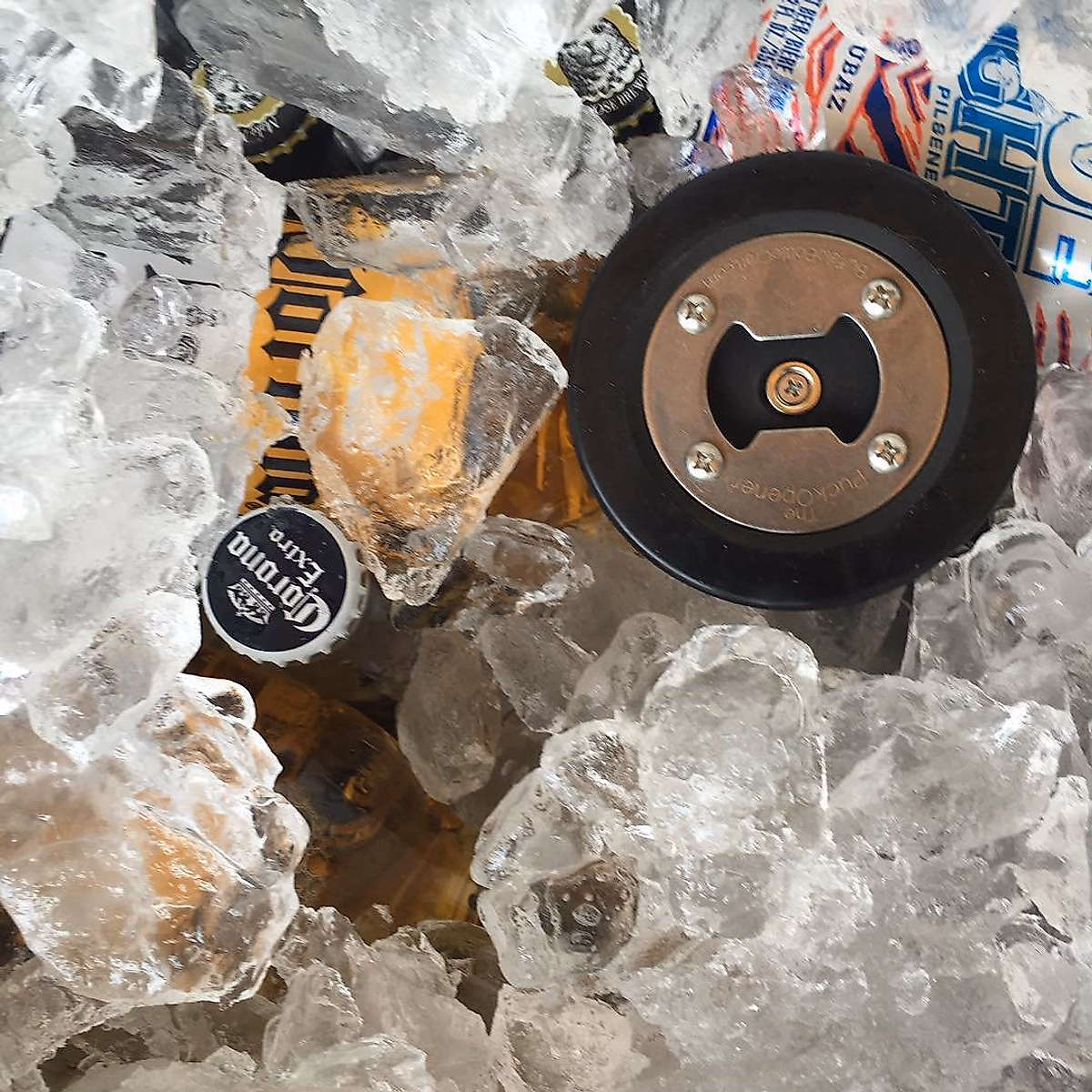 Buffalo BottleCraft USA Bottle Opener, Made from a Real Hockey Puck, American Flag, Magnetic Cap Catcher, Coaster