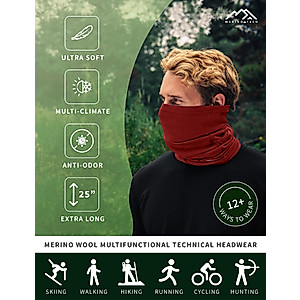 Merino.tech Merino Wool Ski Neck Gaiter - Face Mask Neck Warmer for Men & Women (Black)
