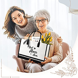 GLORIEROO Gorgeous Christmas Gifts, Lovely Lace Canvas Tote Bag Mom Gifts, Embroidery Gifts for Mom, Gifts for Wife, Great for Birthday, Valentines Day, Anniversary, Mothers Day Gifts_Best Mom Ever