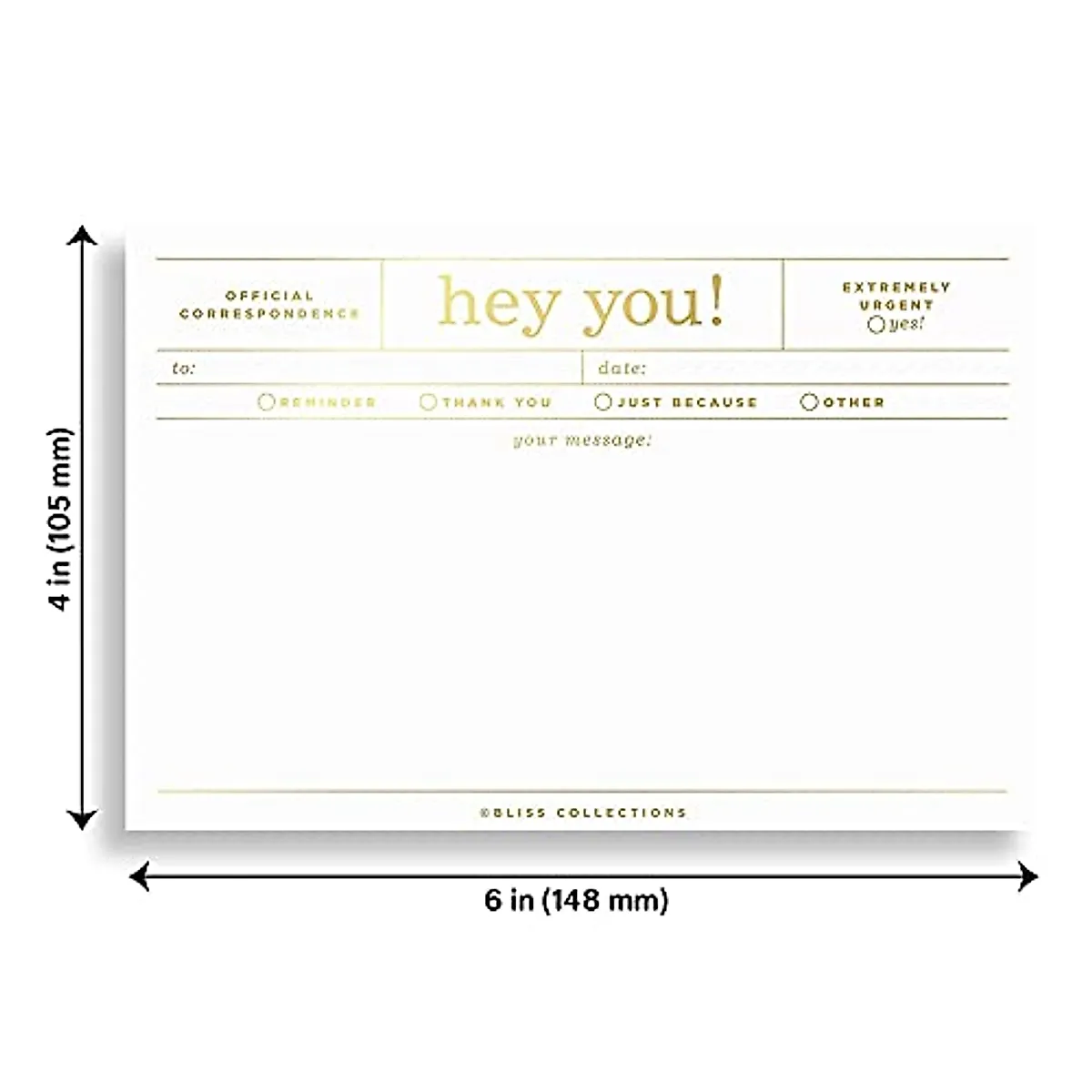 Bliss Collections Desk Notes and Messages, Gold Foil,"Hey You" Notepad to Send Reminders, Thank You Notes, Urgent Correspondence or Just Because, 4"x6" Tear-Off Sheets (50 Sheets)