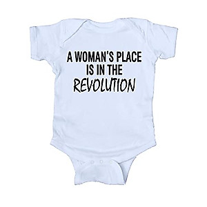 Sunray Clothing A Women's Place Is In The Revolution Baby Girl Feminist Onesie (Newborn, Grey)