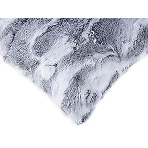 Natural Fur Throw Pillow Cover with Soft Poly Insert | Handcrafted Fluffy Decorative Pillow with Real Rabbit Fur, Grey, 12 in x 20 in