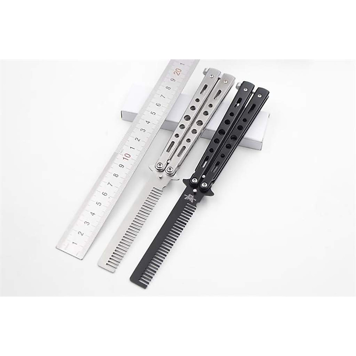 ZERIRA 2 Pcs Outdoor Camping Practice Comb Butterfly Comb Knife Novel Stainless Steel Butterfly Comb Modeling Tool