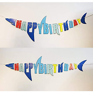 Shark Birthday Banner, Shark Shape Happy Bday Sign, Ocean Beach Under The Sea Theme Party Decoration