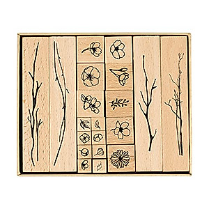 Huralona Wooden Rubber Stamps Set Vintage Decorative Mounted Rubber Stamp Plant Flower Animal Pattern DIY Wood Rubber Stamp for Journaling Craft Scrapbooking Diary (Branches & Leaves)