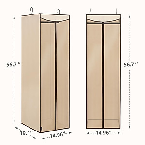 STORAGE MANIAC 2-Pack Hanging Garment Bag Zipper Cover with Sealed Clear Window, Long Garment Cover for Closet Storage Wardrobe Clothes Protector, Large Garment Storage Bag for Dresses,Suits, Beige