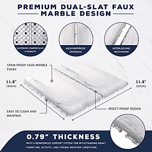 Patio Deck Tiles - 9 Pack - Marble Effect 12" x 12" Interlocking Deck Tiles Outdoor with Weatherproof Patio Flooring Interlocking Tiles Snap Together Outdoor Tiles for Patio – Interlock Tiles