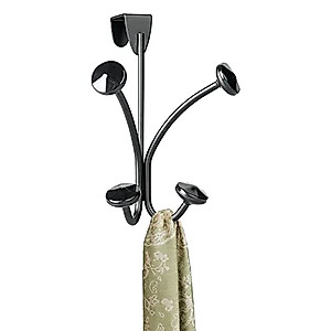mDesign Decorative Over Door 4 Hanging Hooks, Steel Storage Organizer Rack for Coats, Hoodies, Hats, Scarves, Purses, Leashes, Bath Towels, Robes, Mens and Womens Clothing - Matte Black