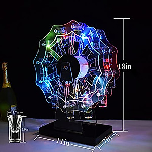 LED Neon Ferris Wheel Champagne Wine Acrylic Cup Holder, Colorful Light Spinning Stand with 12 Glasses Cups, Party Bar Drinking Tumblers Stand for Birthday, Wedding, Anniversary, 18" High