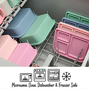 PrimaStella Unbreakable Silicone Lunch Box for Kids and Adults - Leak Proof Divided Bento Box (Green)