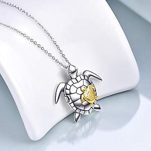 Sterling Silver Turtle Locket Necklace That Holds Pictures Mother Daughter Pendant for Women Mom