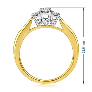 Jewelili October Birthstone Ring in 10K Yellow Gold with Cushion Cut Created Opal and Natural White Round Diamond Accent, Size 7