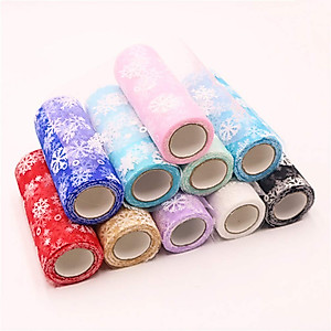 Sewroro Christmas Snowflake Tulle Roll Christmas Snowflake Spool Tulle Netting Rolls for DIY Craft 15cm 10yards (White)