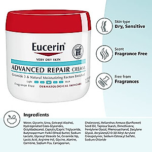 Eucerin Advanced Repair Body Cream, Fragrance Free Body Cream for Dry Skin, 16 Oz Jar