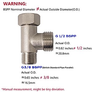 Bidet T Adapter - T Valve Adapter for Bidet, Made of Brass Coated Nickel (Thread Size 3/8 x 3/8 x 1/2 or 9/16 x 9/16 x 1/2), 3 Way Adapter or Tee Connector