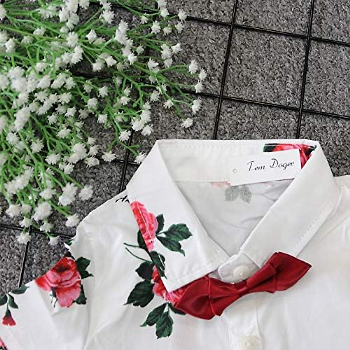 Mubineo Toddler Little Boy Kids Summer Floral Shirt Bermuda Shorts Outfit Set Clothes (White/Red, 3T)