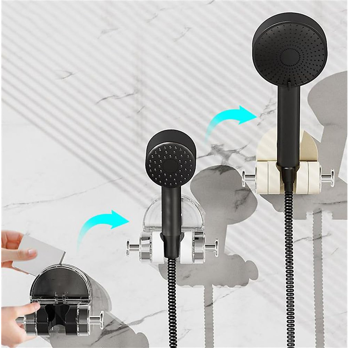 Mikylay Integrated Suction Cup Shower Rack - Adjustable Wall Mounting Shower Holder - Removable Suction Cup Shower Rack No Punching (Silver)