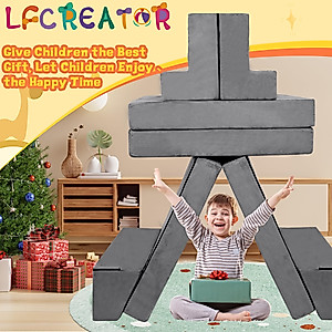 LFCREATOR Kids Play Couch,Modular Couch for Toddler and Baby Playroom/Bedroom,Imaginative Convertible Play Couch for Boys Girls.Gift for Kids,Grey