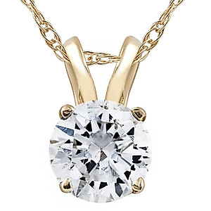Pompeii3 14k Yellow Gold 1/2 Ct Diamond Round-Cut Solitaire Pendant Women's Necklace