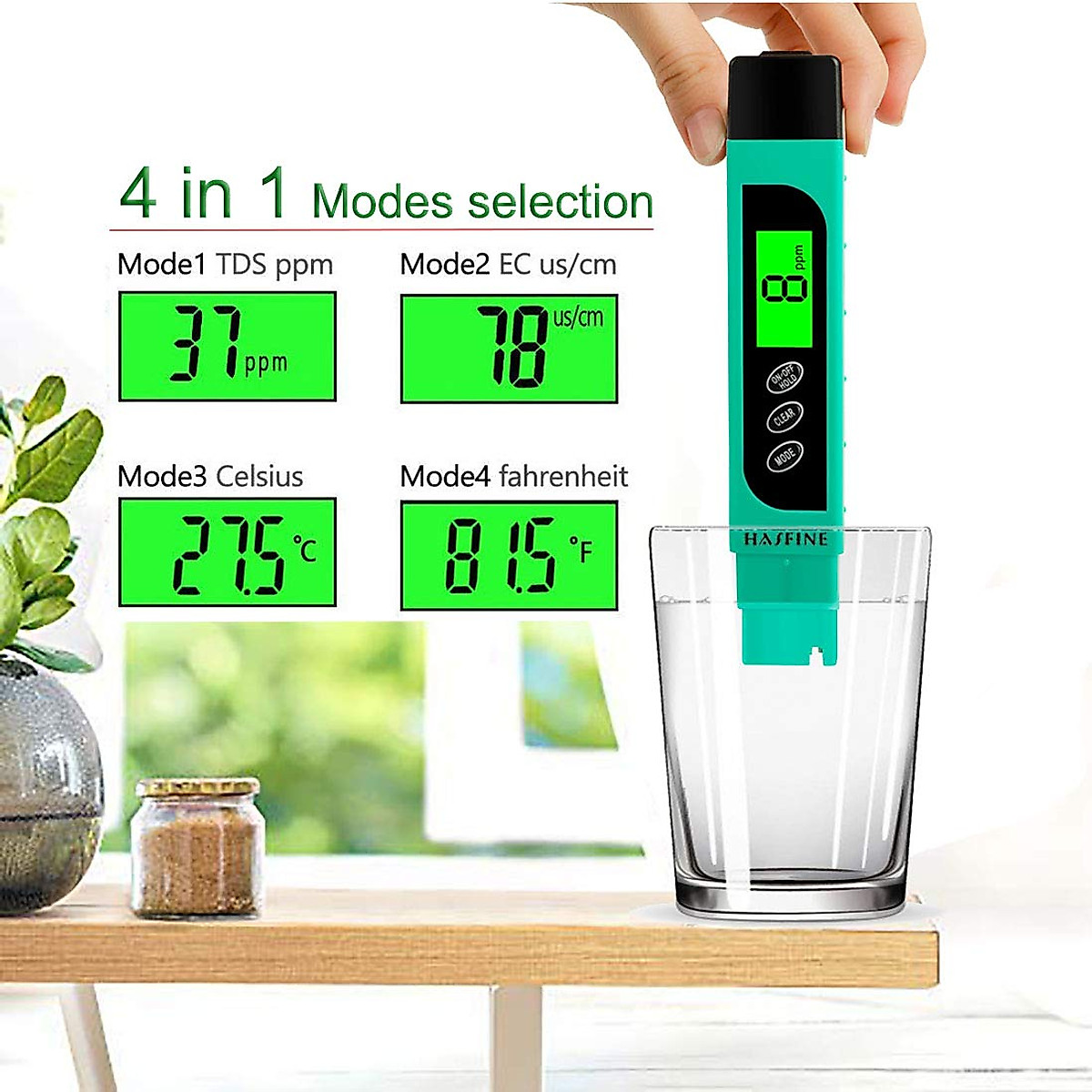 TDS Meter Water Quality Tester,HASFINE Digital Conductivity Meter 3 in 1 TDS,EC and Temperature Meter, Accuracy Testing Pen 0-9999 PPM Meter for Drinking Water, Aquariums,Pool and More