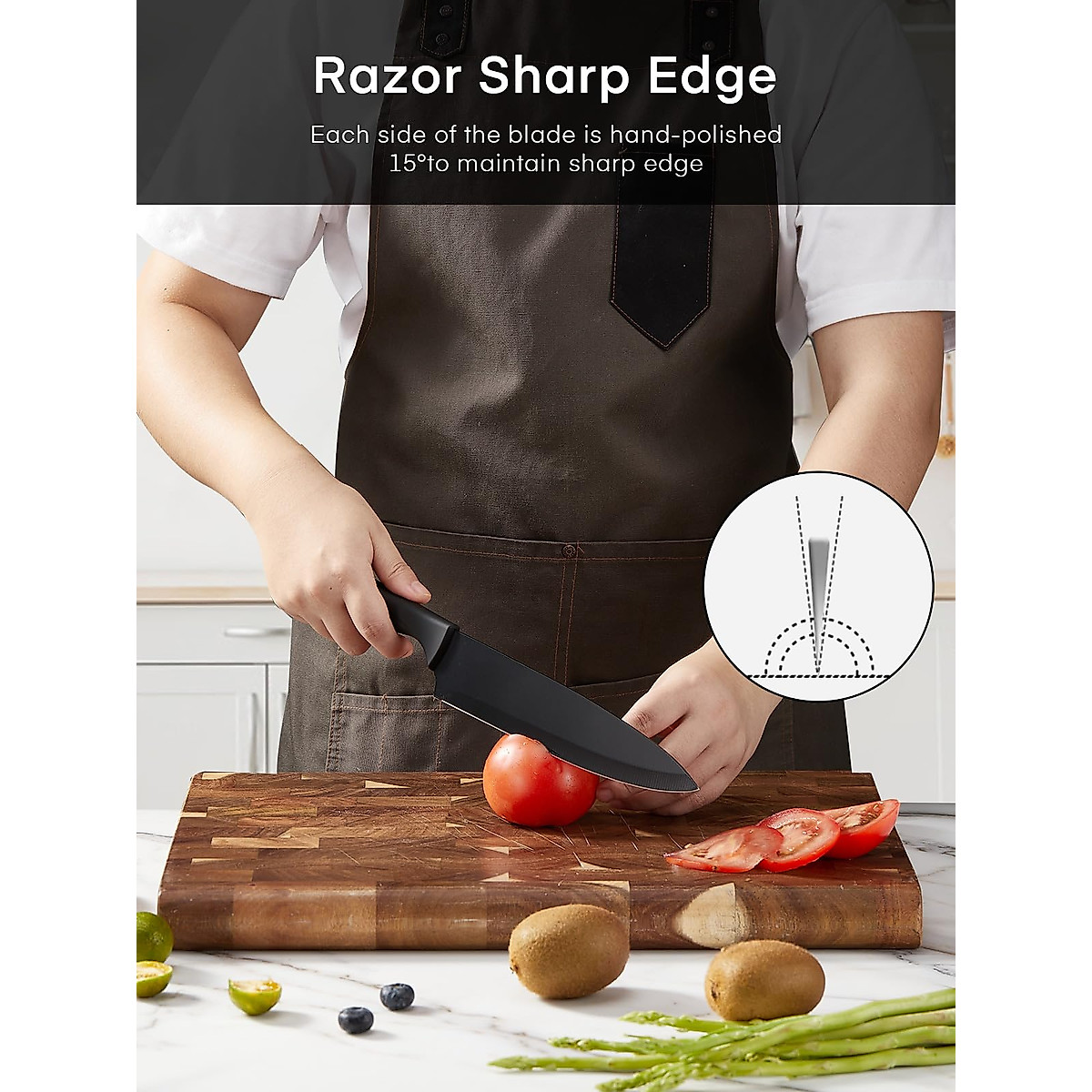 Knife Block Set, FOHERE 13 Pcs Self Sharpening Knife Set, High Carbon Stainless Steel BO Oxidation Knife Set with Anti-slip Handle, Dishwasher Safe, Matte Gray