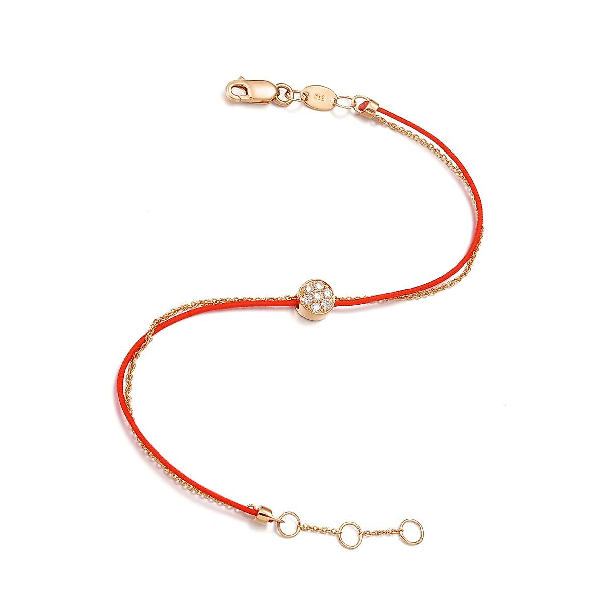 CHOW SANG SANG 18K Red Gold Round-Plated Carat (G-H Color, SI Clarity) Diamond Red Thread Bracelet for Women 87070B (Rose Gold, 7.4 Inches, (19 CM))